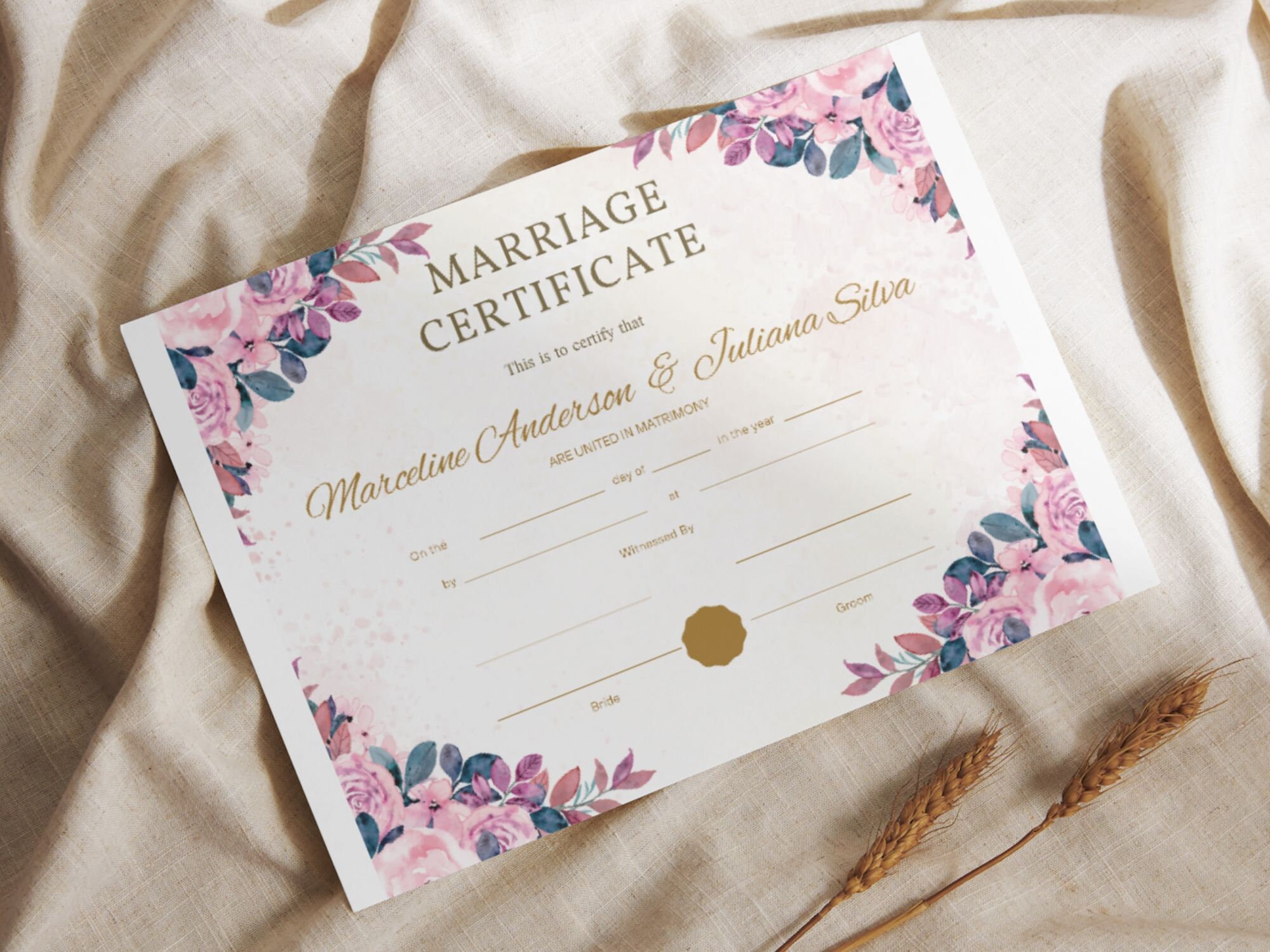 Editable Marriage Certificate Template, Custom Certificate of Marriage ...