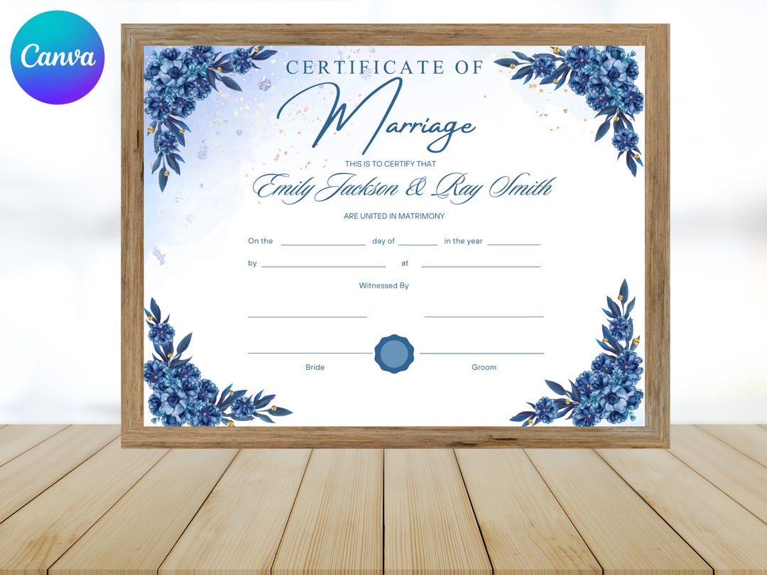 Custom Marriage Certificate Template: Printable Wedding Keepsake (canva ...