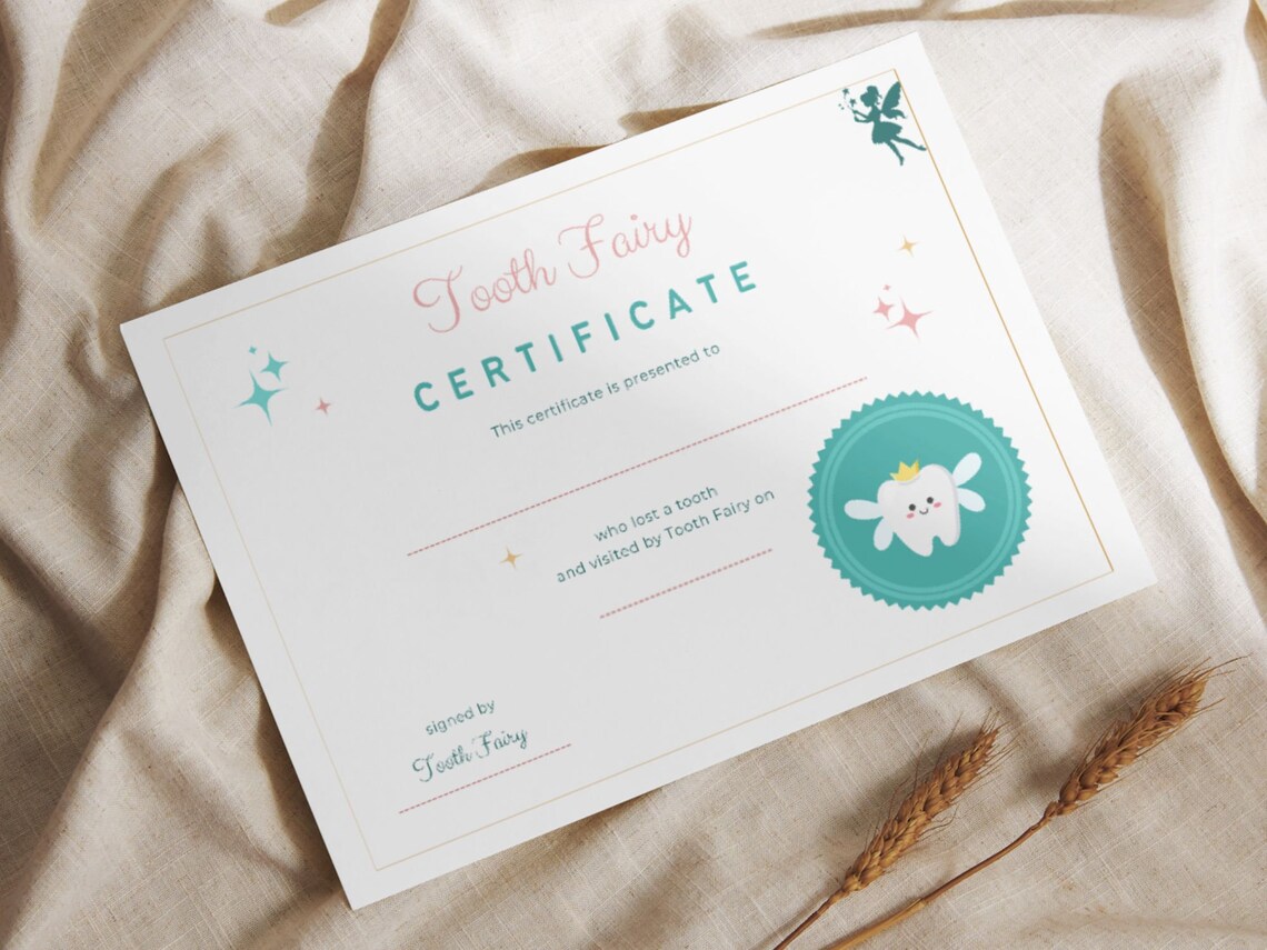 Editable Tooth Fairy Printable Certificate First Tooth Lost Realistic ...