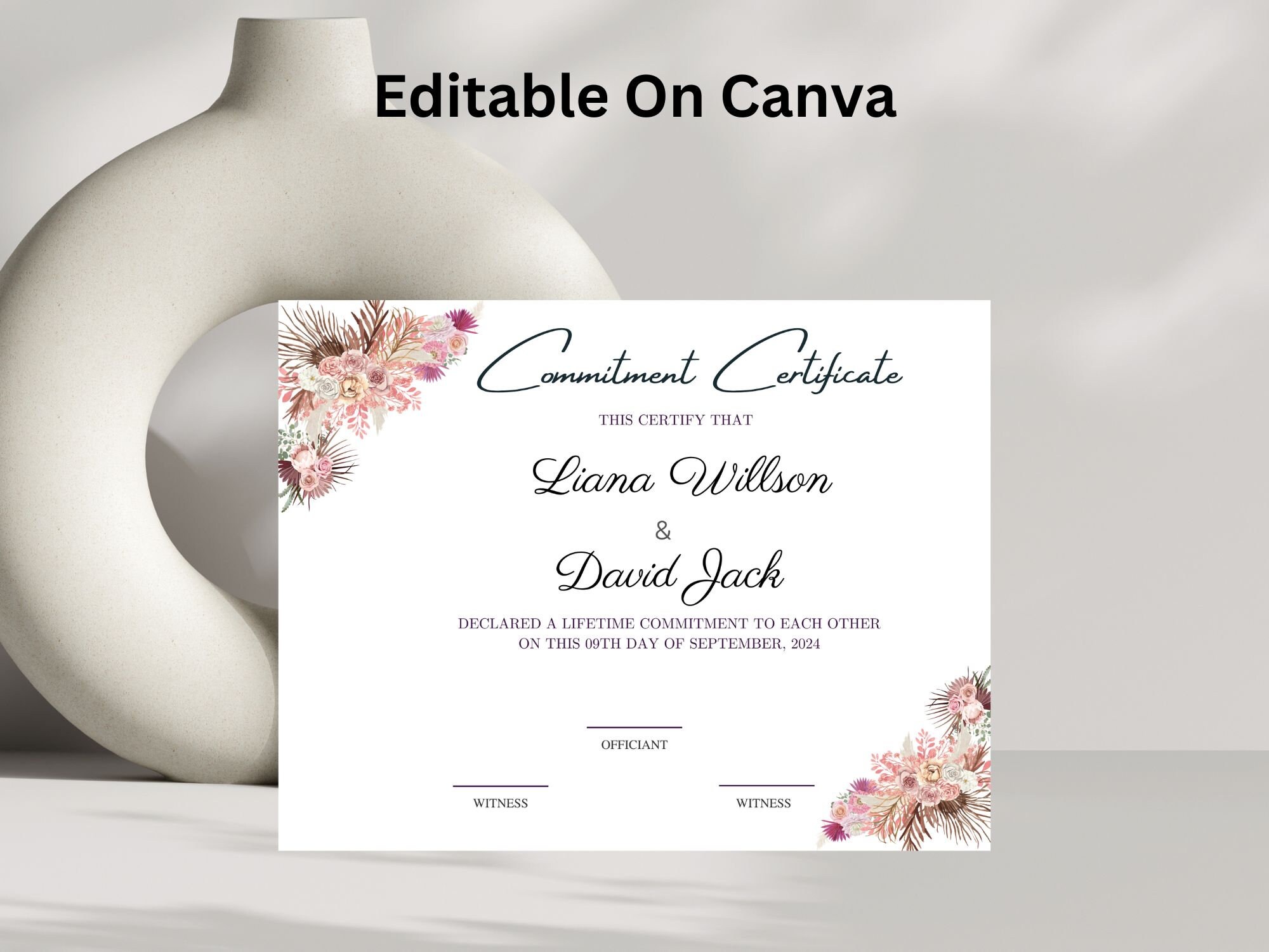 Printable Commitment Certificate Template: Editable Ceremony Keepsake (canva Template) - Etsy