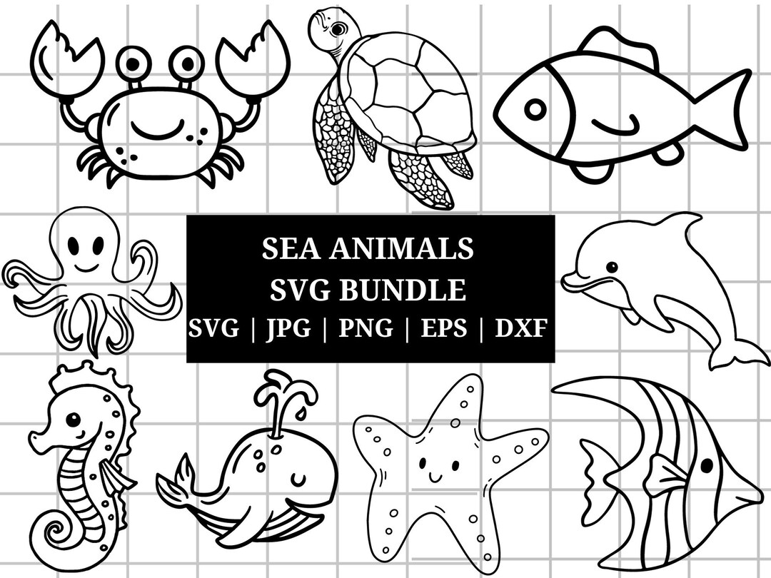 Cute Sea Animals SVG, Ocean Sea Animals PNG Clipart, Starfish, Whale ...