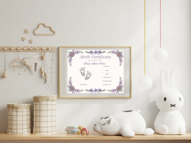 Printable Birth Certificate, Girl Floral Birth Certificate With ...