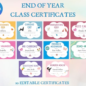 Pastel End of Year Class Certificate Awards for School Students - Etsy