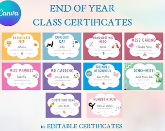 Pastel End of Year Class Certificate Awards for School Students - Etsy