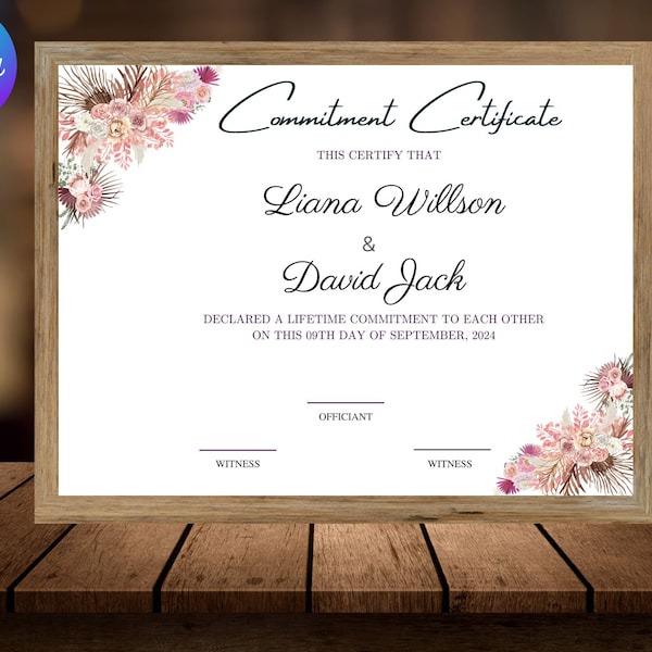 Commitment Ceremony Certificate - Etsy