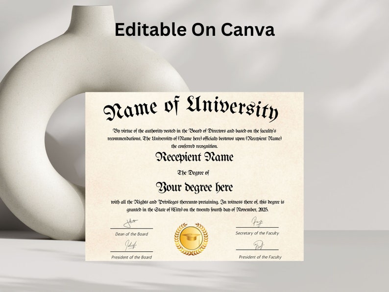 Printable University Diploma Template: Editable Certificate (canva) - Etsy