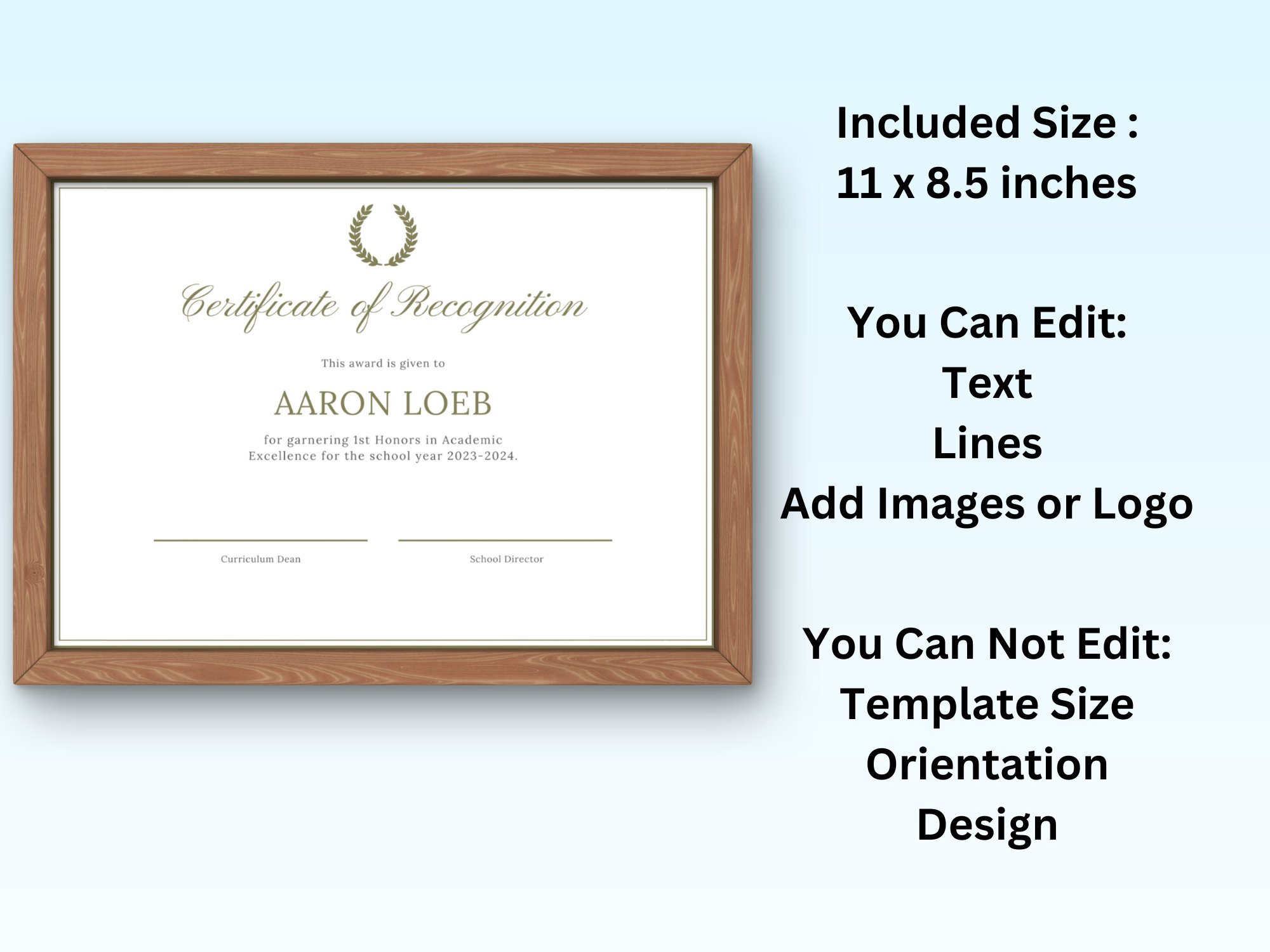Editable Certificate of Recognition Template Editable Printable ...