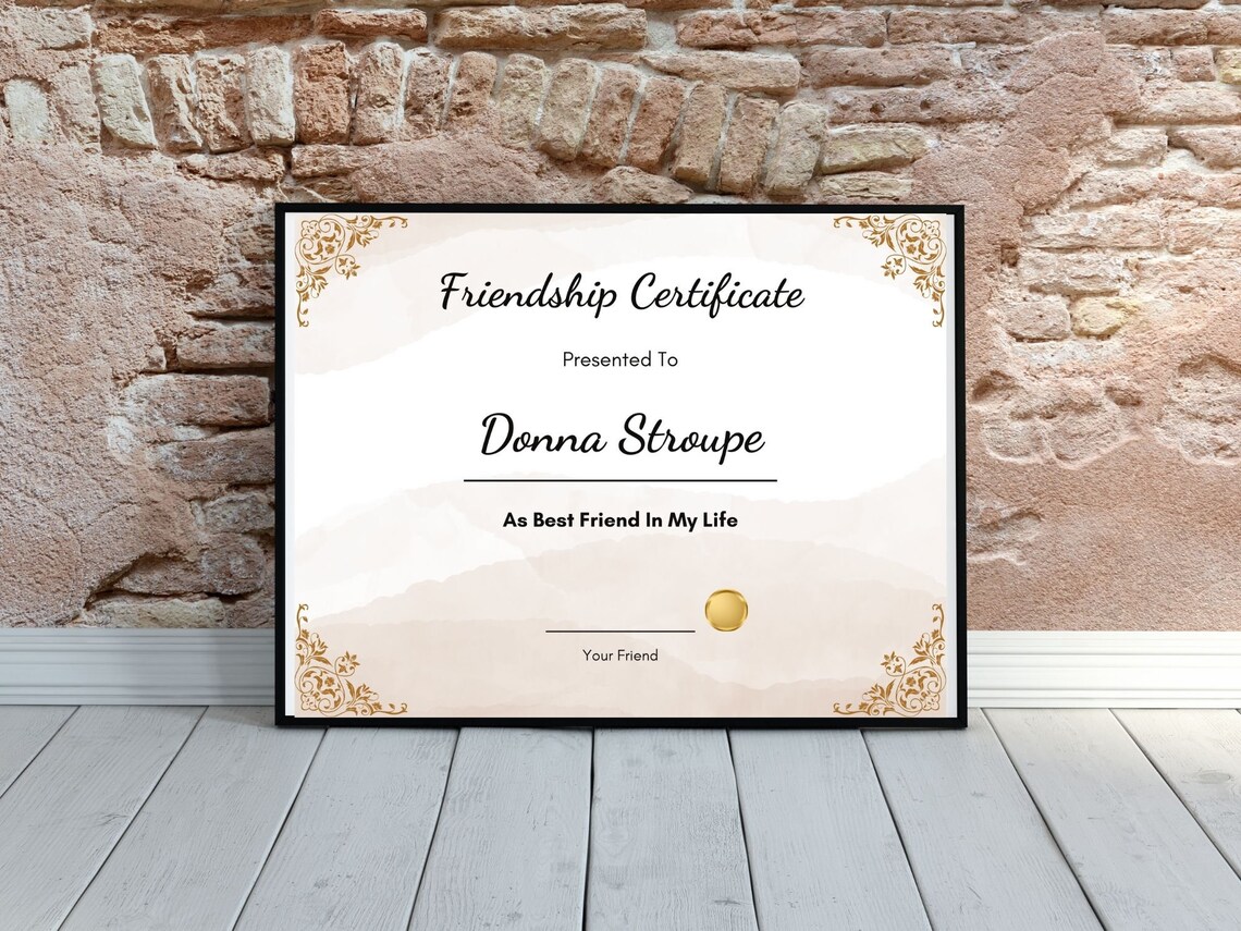 Editable Best Friend Forever Certificate Template, Personalized Gift ...