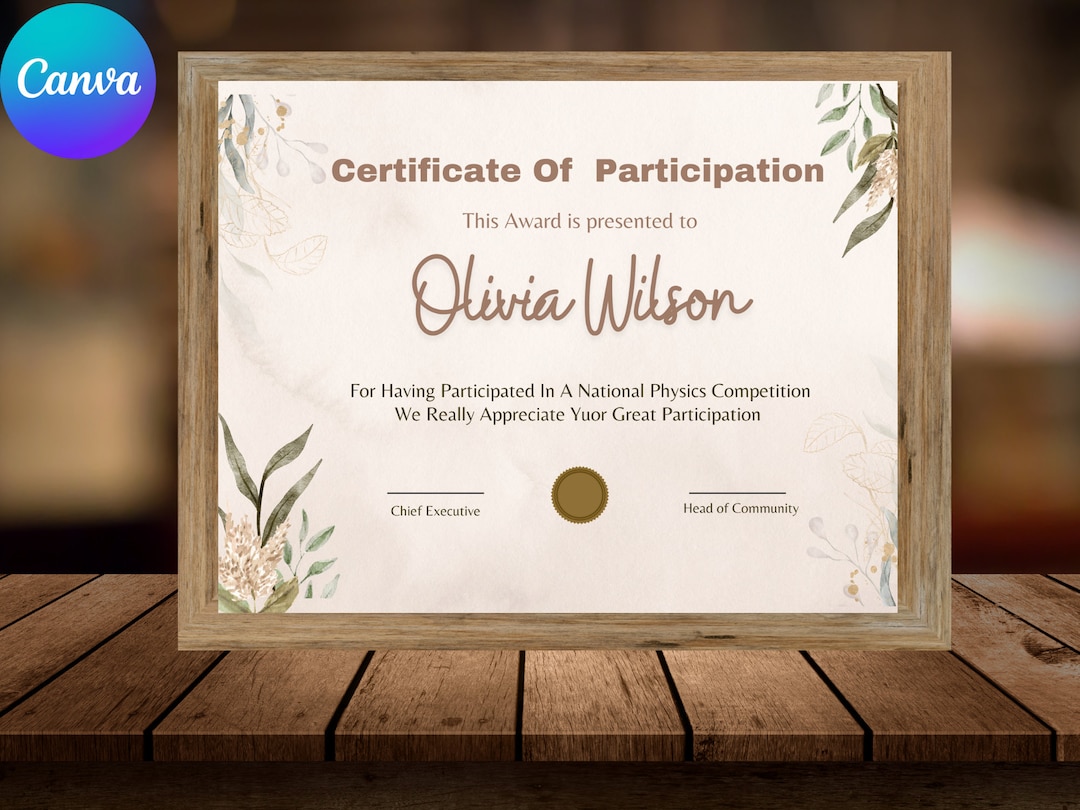 Certificate of Participation Template, Editable Participation ...