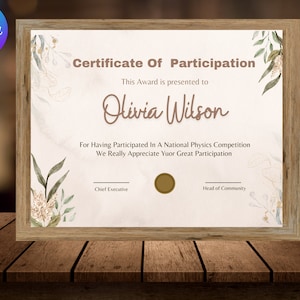 Certificate of Participation Template, Editable Participation ...