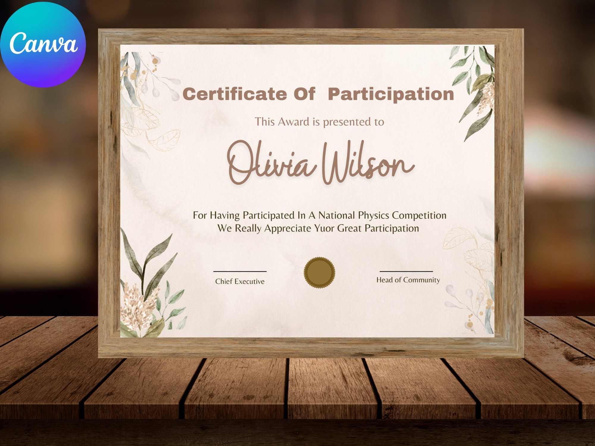 Certificate of Participation Template, Editable Participation ...