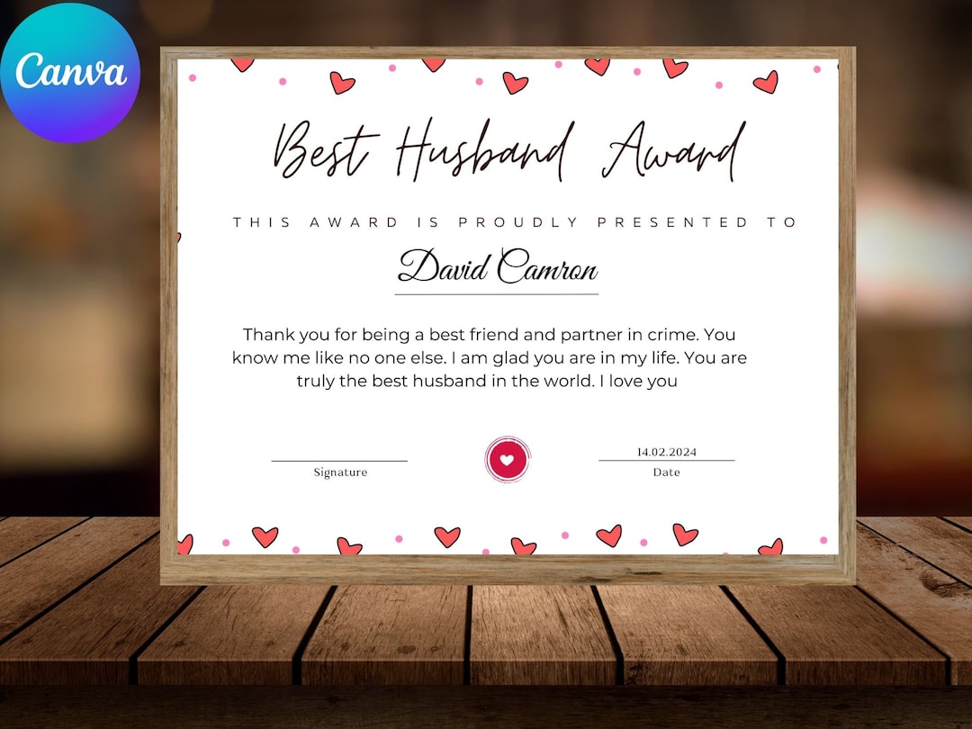 Editable World's Best Husband Certificate, Appreciation Award Template ...