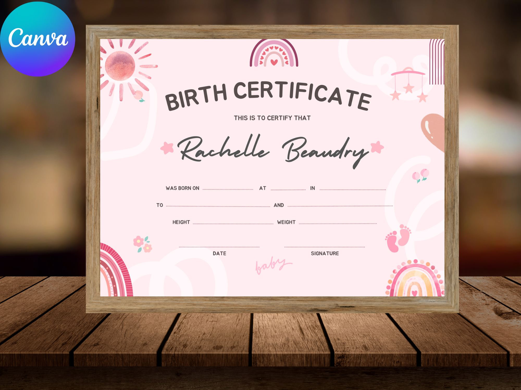 Editable Certificate of Birth Certificate Template, Baby Certificate ...
