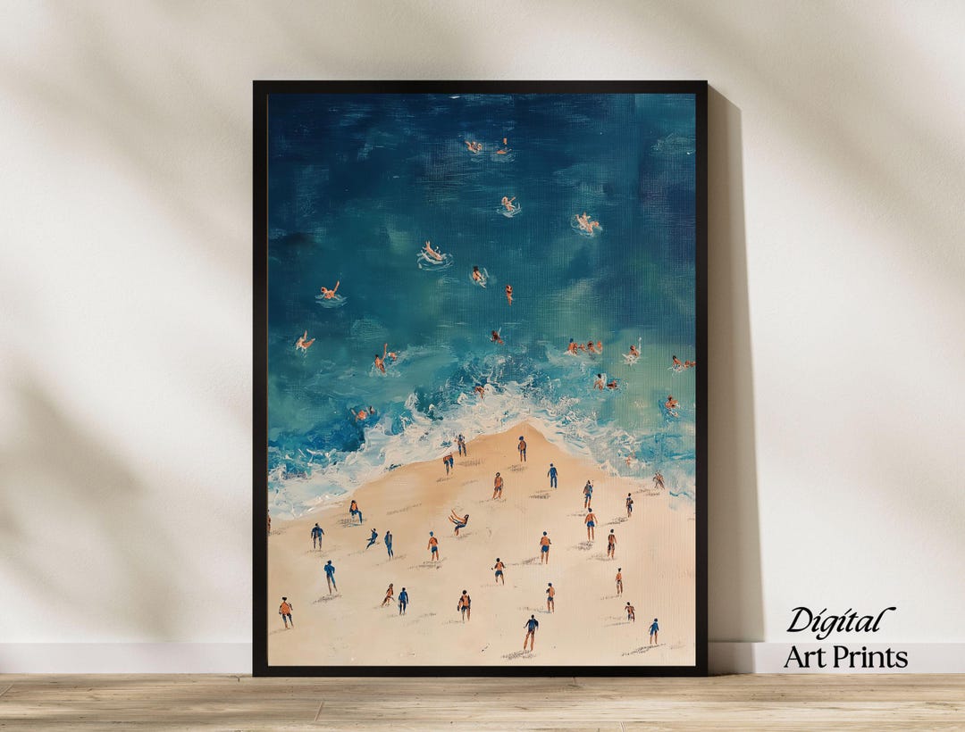 Tiny Swimmers in the Ocean Print, Summer Beach Poster, Coastal Wall Art ...