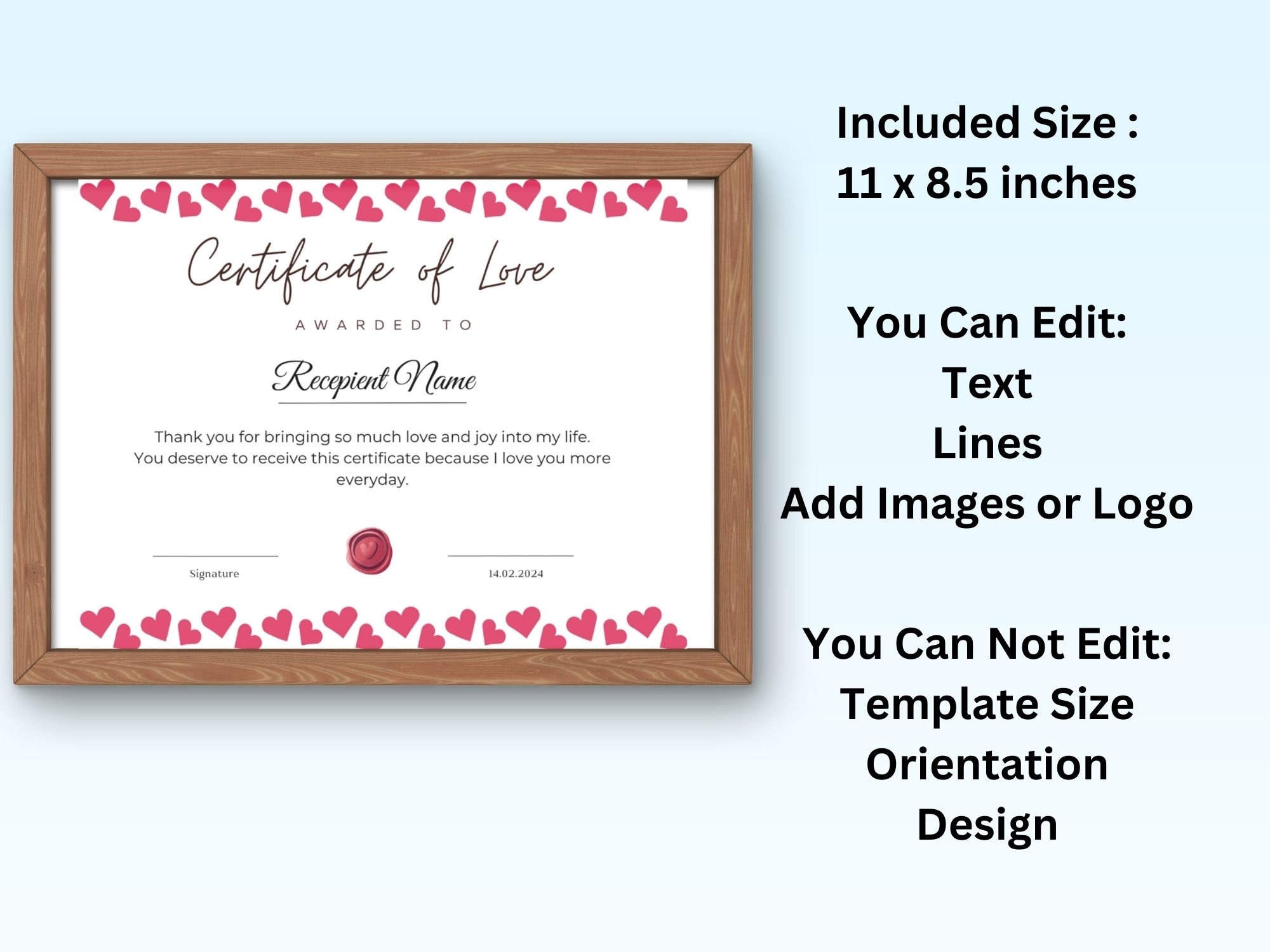 Love Certificate Template, Valentines Day Gift for Him or Her, EDITABLE ...