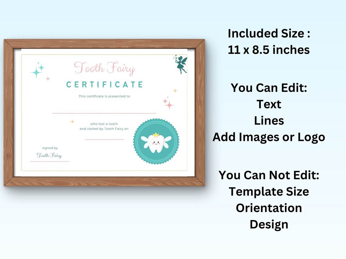 Editable Tooth Fairy Printable Certificate First Tooth Lost Realistic ...