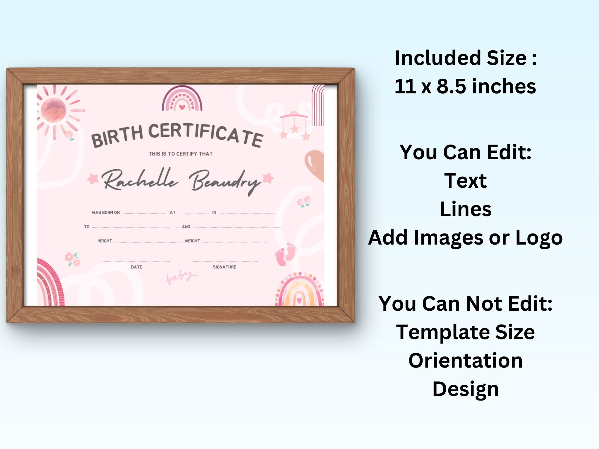 Editable Certificate of Birth Certificate Template, Baby Certificate ...