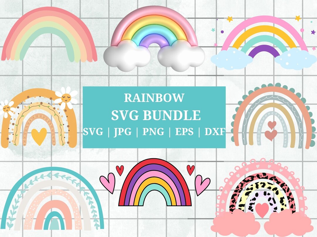 Rainbow Svg, Boho Rainbow Svg, Cute Rainbow Svg, Rainbow Svg Bundle ...
