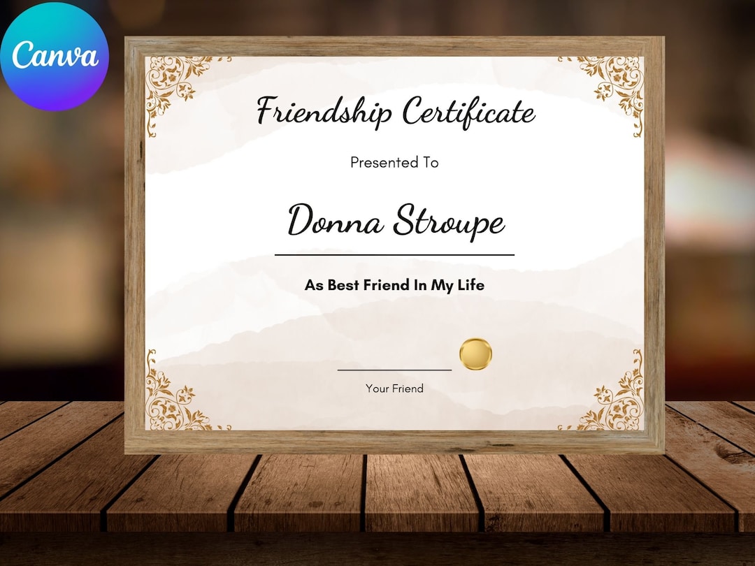 Editable Best Friend Forever Certificate Template, Personalized Gift ...