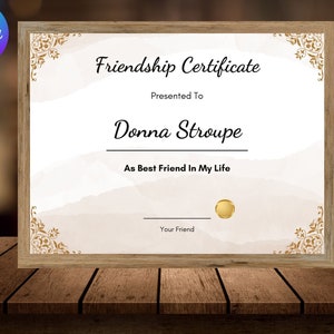Editable Best Friend Forever Certificate Template, Personalized Gift ...