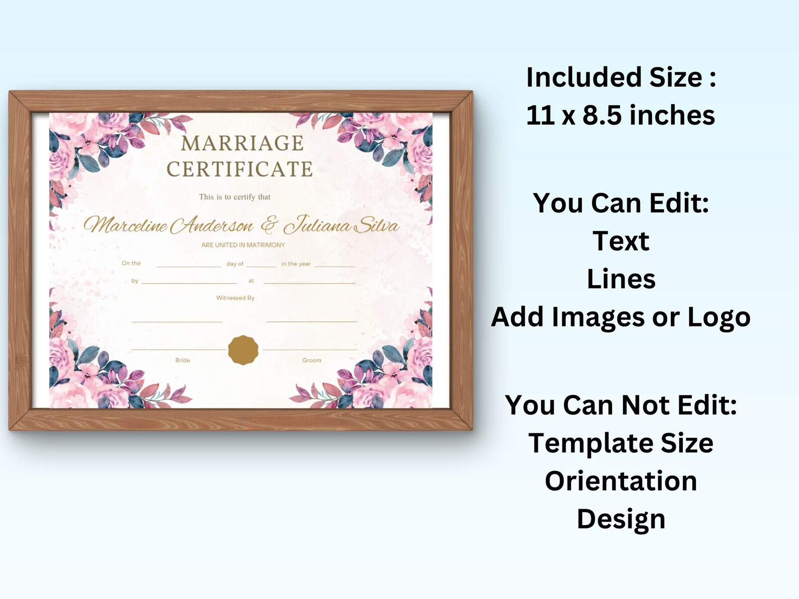 Editable Marriage Certificate Template, Custom Certificate of Marriage ...