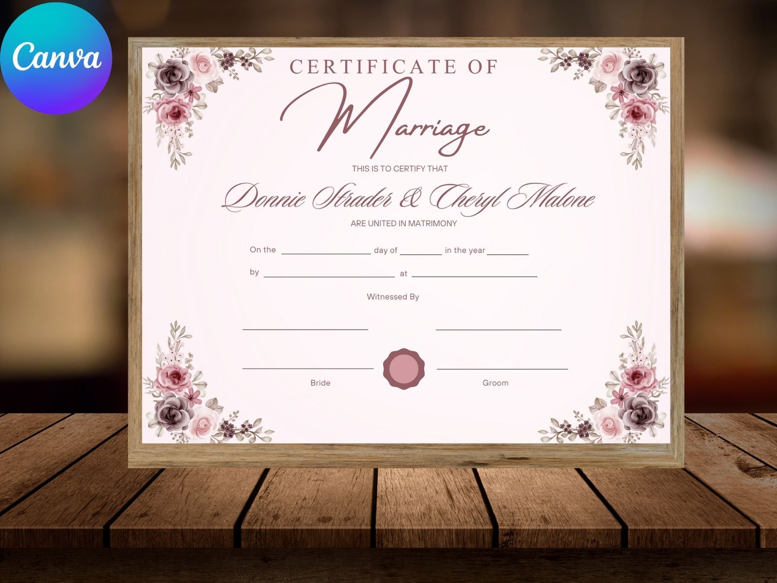 Editable Marriage Certificate Template: Printable Wedding Keepsake ...