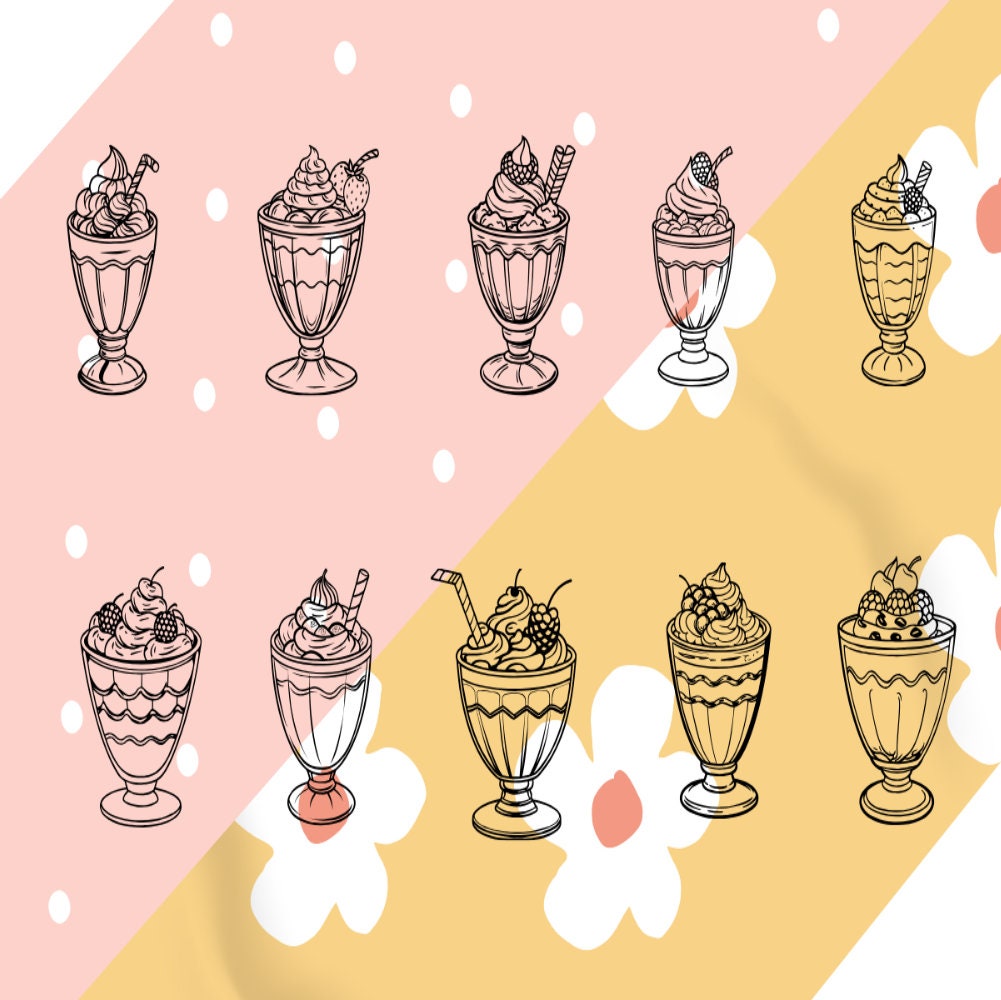 Parfait With Various Fruits Line Art, Printable SVG, PNG, EPS, Vector ...