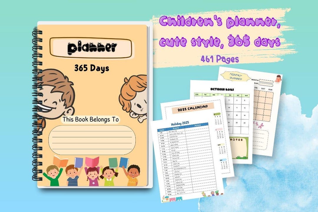 Children's Planner, Cute Style, 365 Days, Planner Kid, 2025 ,free ...