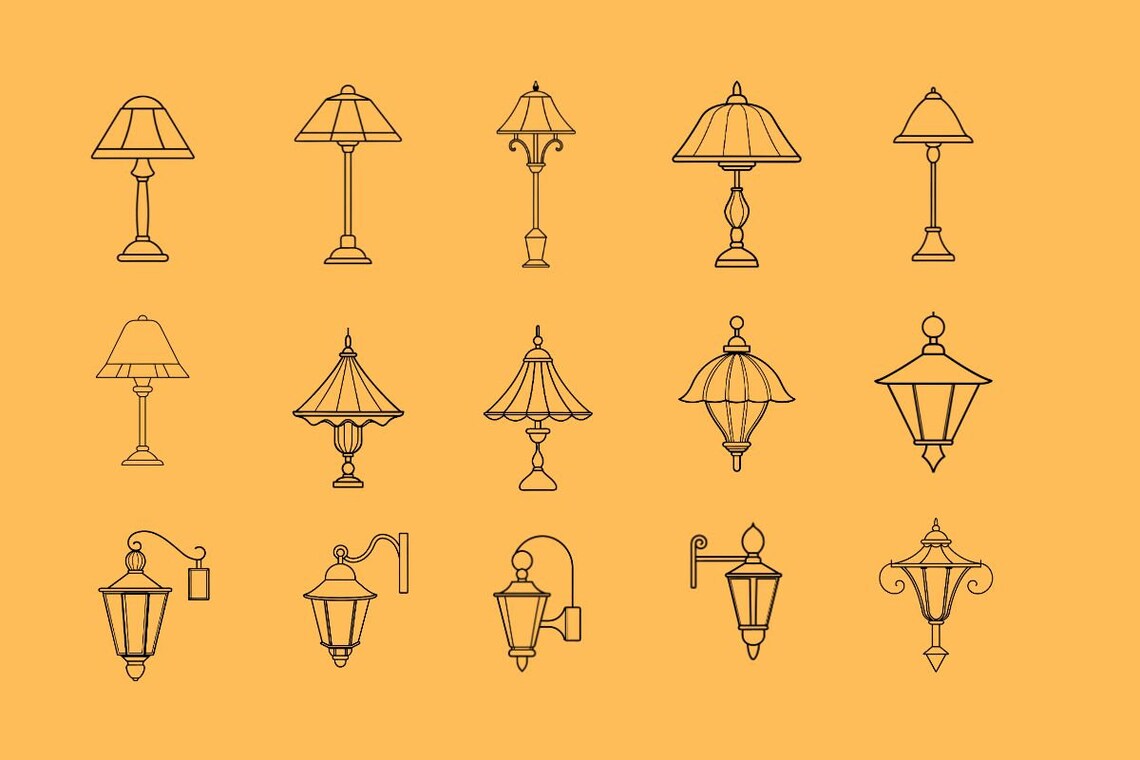 Line Drawing Lamp Set, Line Drawing, PNG, SVG, EPS, Printable Art ...