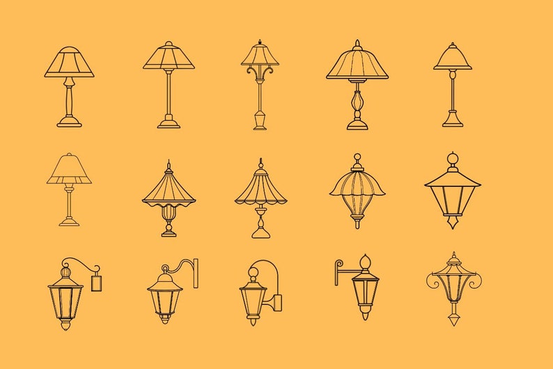 Line Drawing Lamp Set, Line Drawing, PNG, SVG, EPS, Printable Art ...