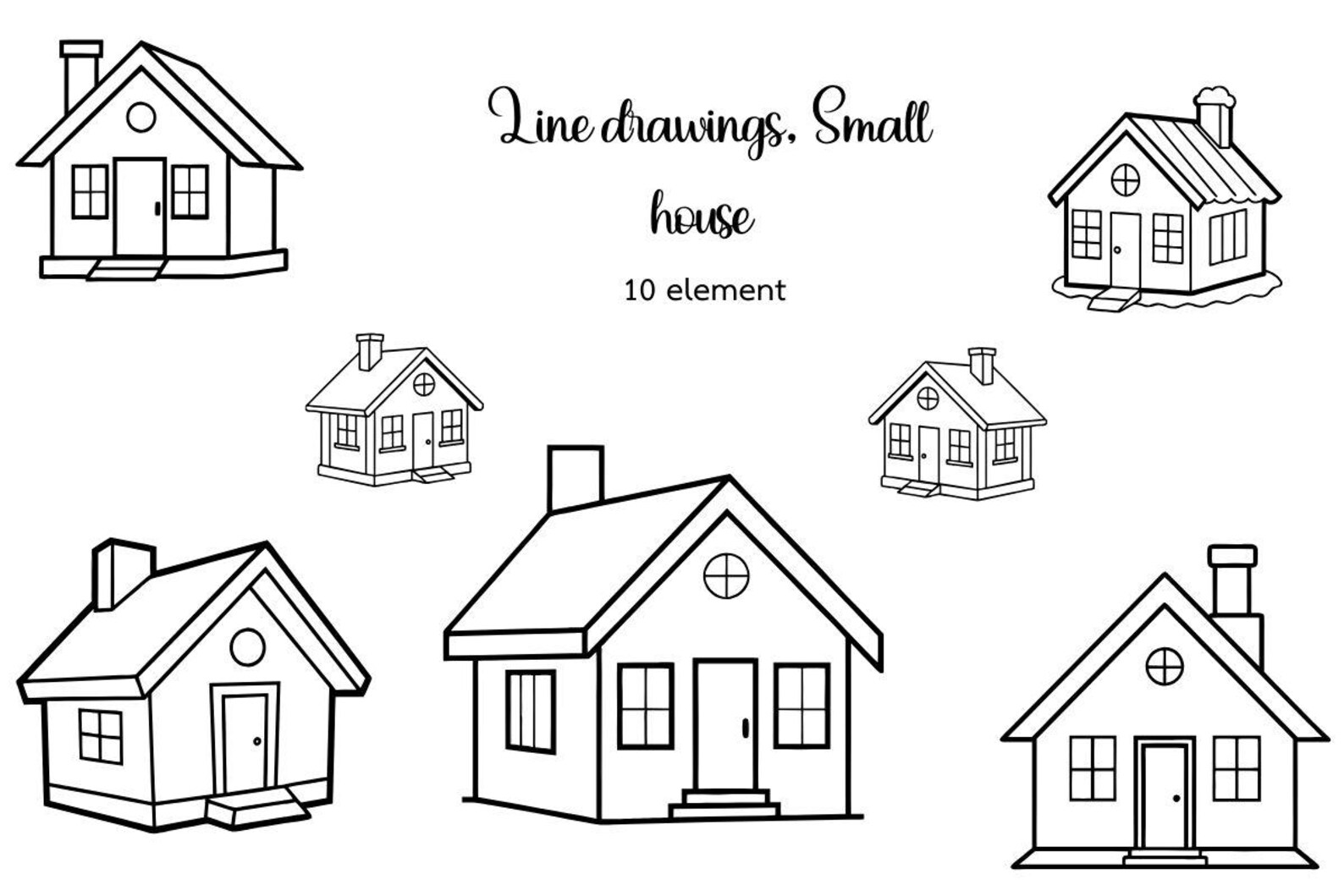 Small House Sets, Various Styles, Line Drawing, PNG, SVG, EPS ...