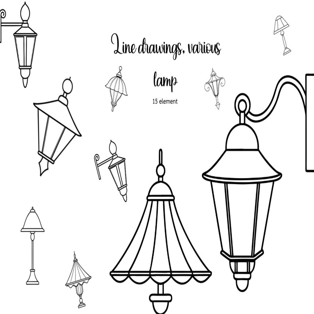Line Drawing Lamp Set, Line Drawing, PNG, SVG, EPS, Printable Art ...