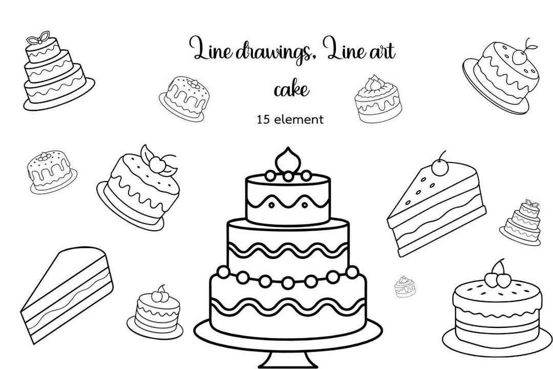 Various Types of Cakes , Line Drawing, PNG, SVG, EPS, Printable Art ...