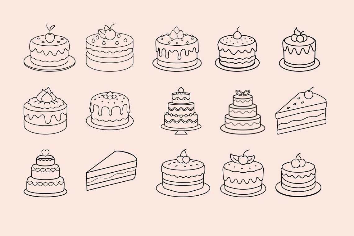 Various Types of Cakes , Line Drawing, PNG, SVG, EPS, Printable Art ...