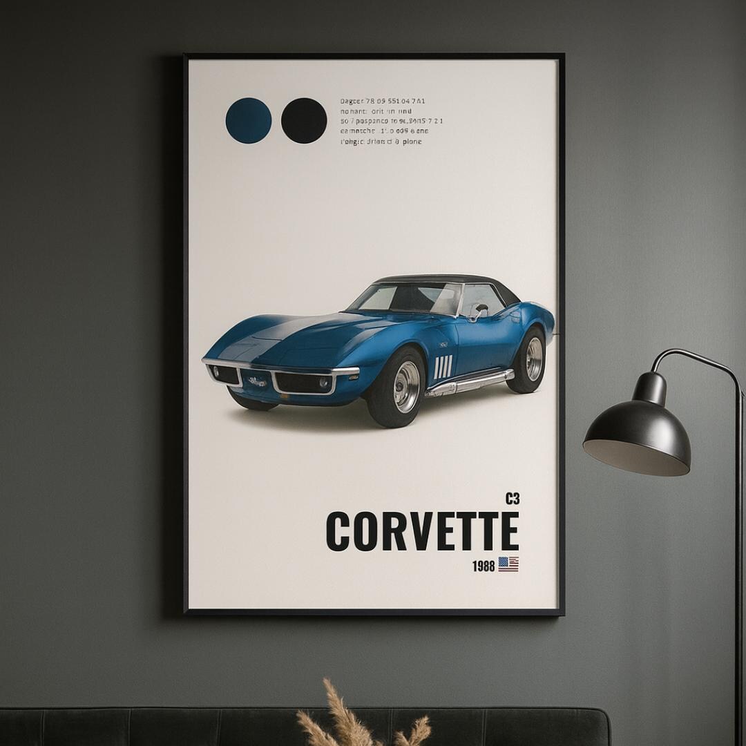 Corvette C3 Poster 1968 Stingray Classic Car Art Vintage Muscle Car ...