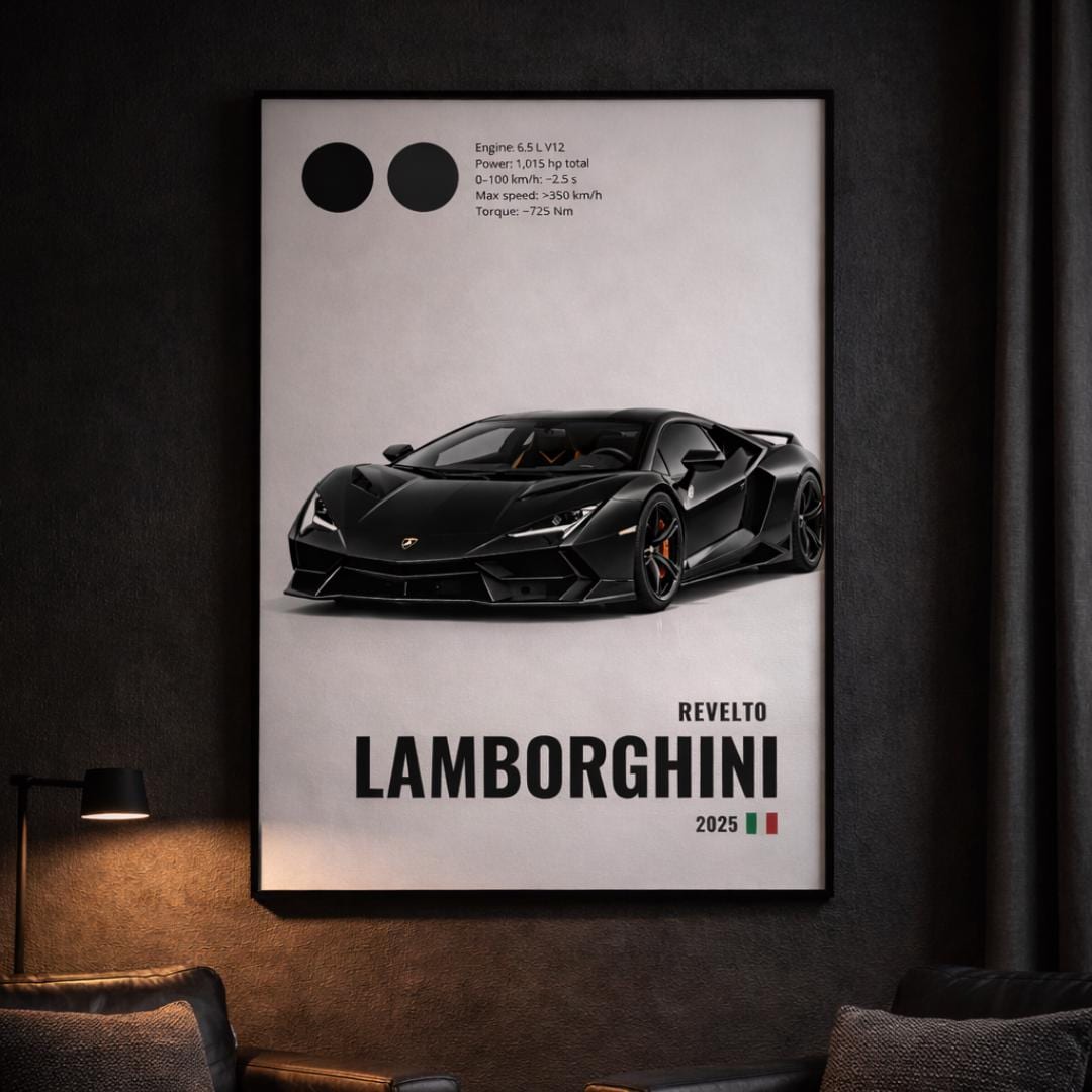 Lamborghini Revuelto Poster Black V12 Hybrid Supercar Wall Art, Modern ...