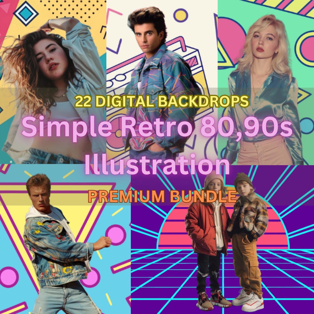 22 Bundle Picture, 80s 90s Digital Backdrops Simple Retro Pop ...