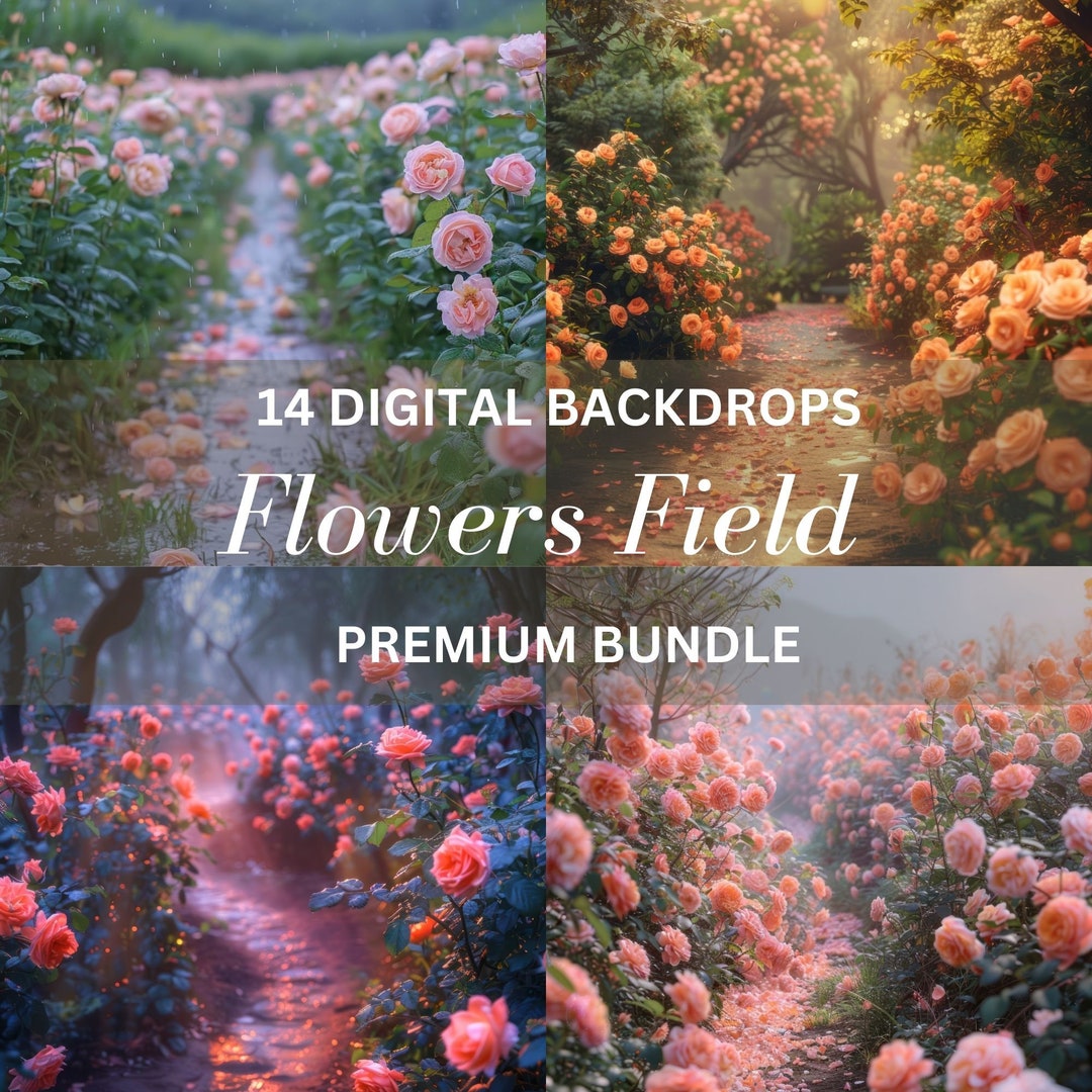 14 Flowers Field Digital Backdrops, Overlays Studio Photoshop Digital ...
