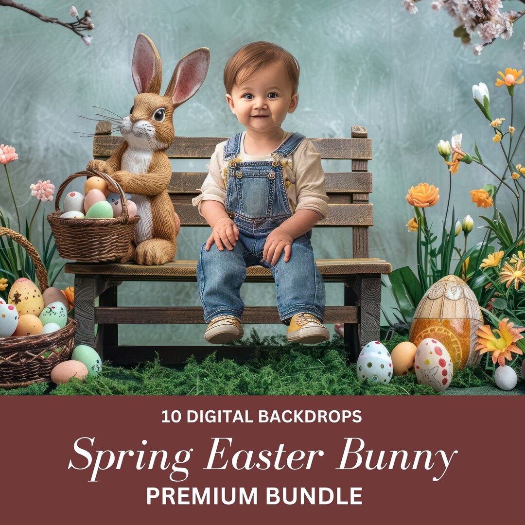 Spring Easter Bunny Digital Backdrop: Floral Photography Overlays (10 ...