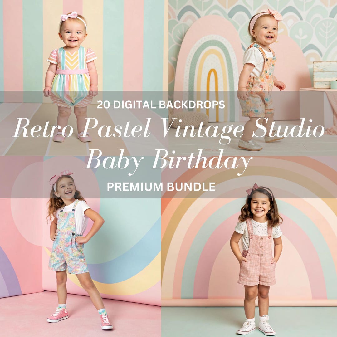 20 Retro Pastel Vintage Studio Baby Colors Kids Birthday Digital ...