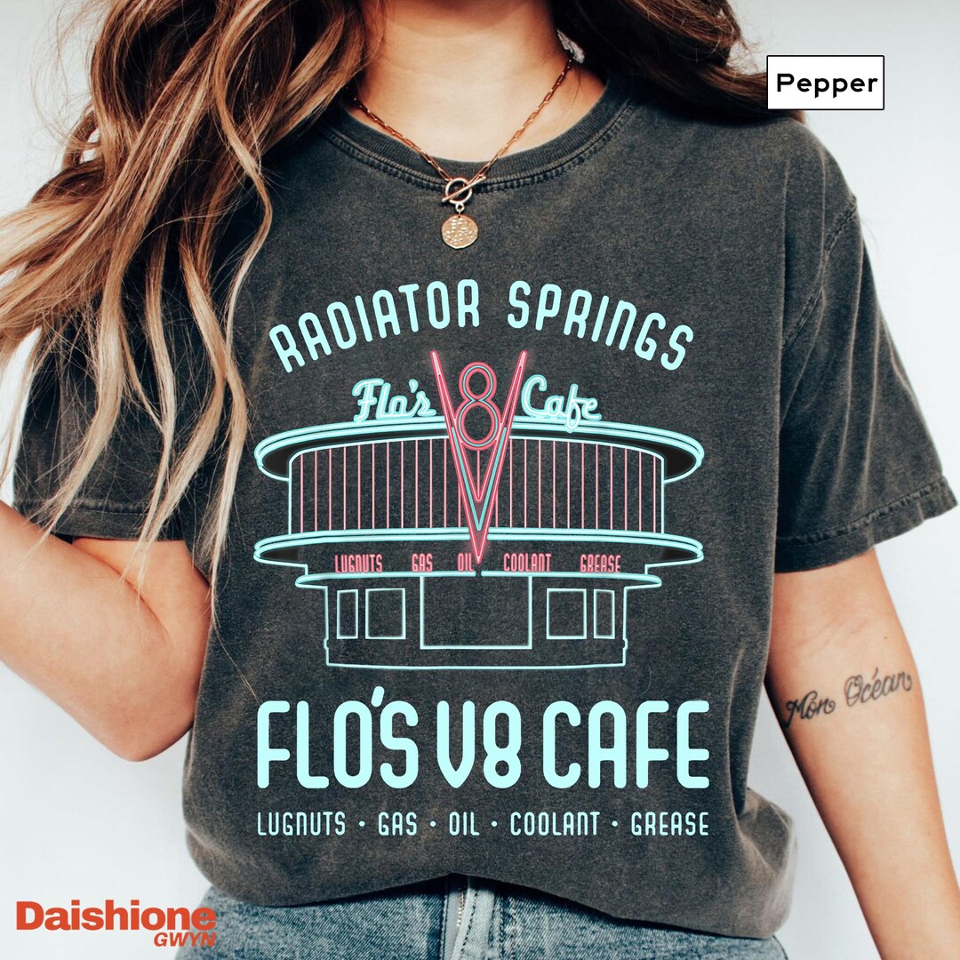 Disney Pixar Cars Flo's V8 Cafe Logo Retro T-shirt, Disney Cars Shirt ...