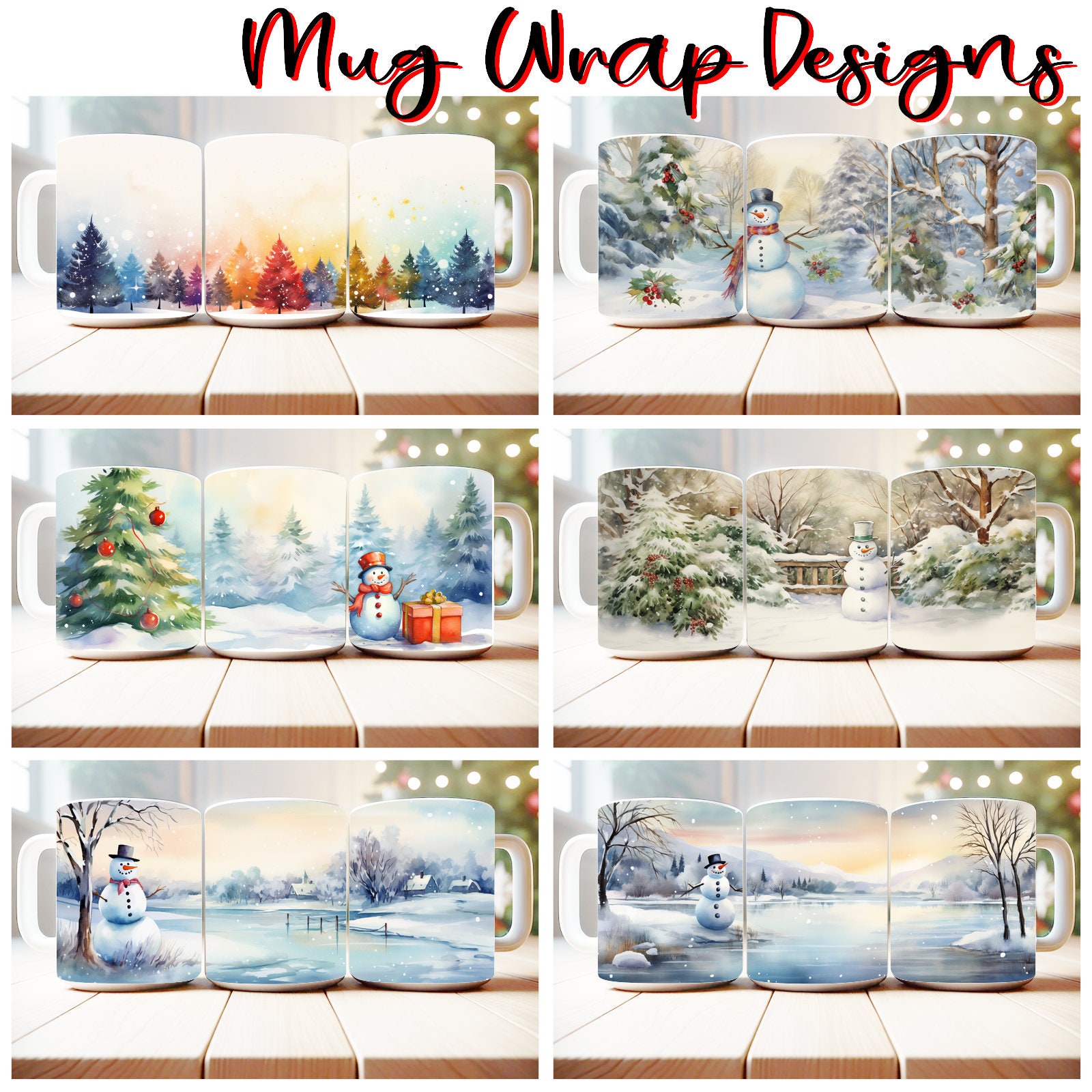 100 Christmas Mug Wrap Bundle Sublimation Designs PNG, 11oz and 15oz ...