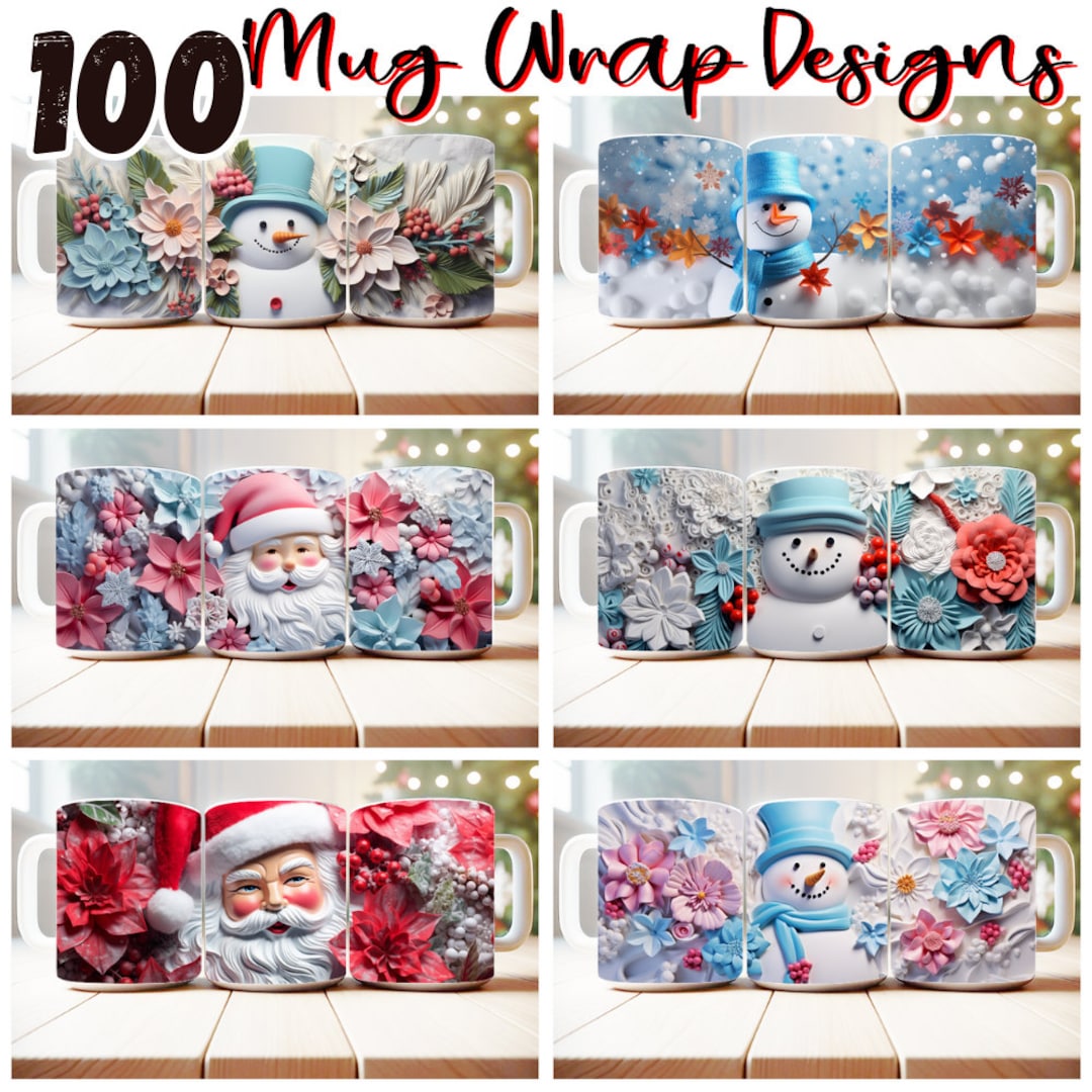 100 3D Christmas Mug Wrap Bundle Sublimation Designs PNG, 11oz and 15oz ...