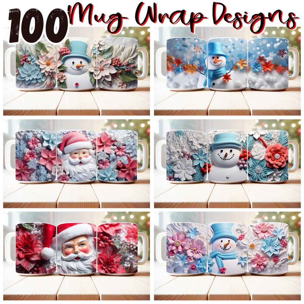 100 3D Christmas Mug Wrap Bundle Sublimation Designs PNG, 11oz and 15oz ...