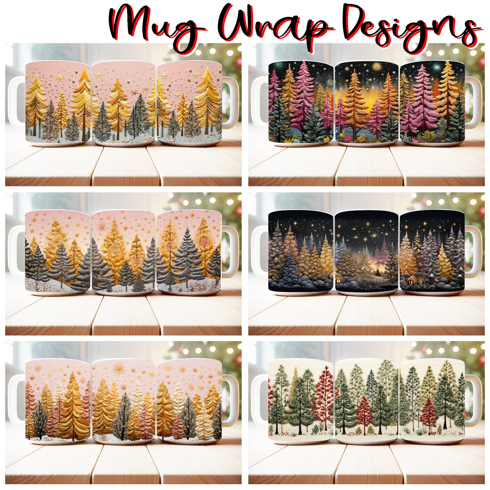 100 3D Christmas Tree Mug Wrap Bundle Sublimation Designs PNG, 11oz and ...