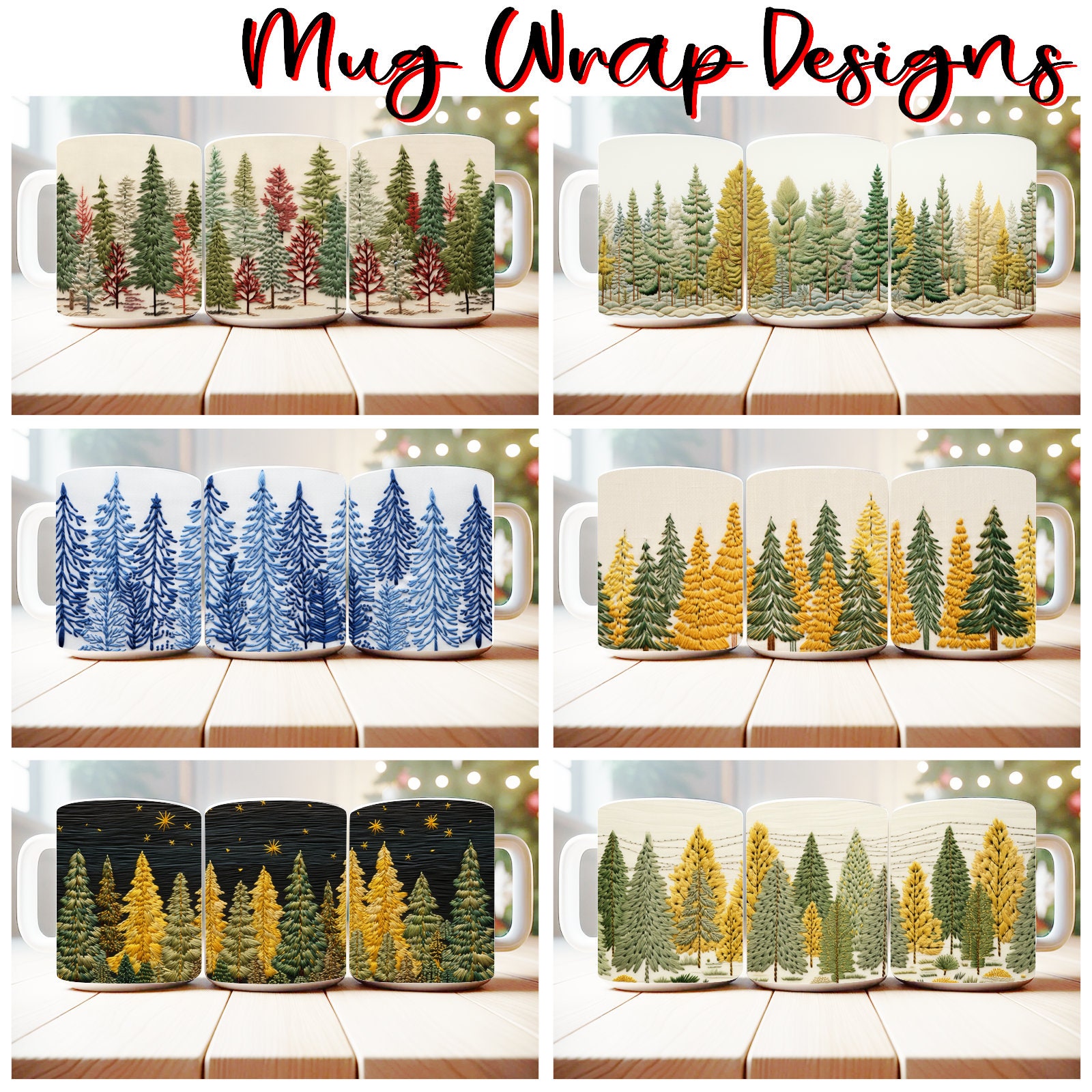 100 3D Christmas Tree Mug Wrap Bundle Sublimation Designs PNG, 11oz and ...