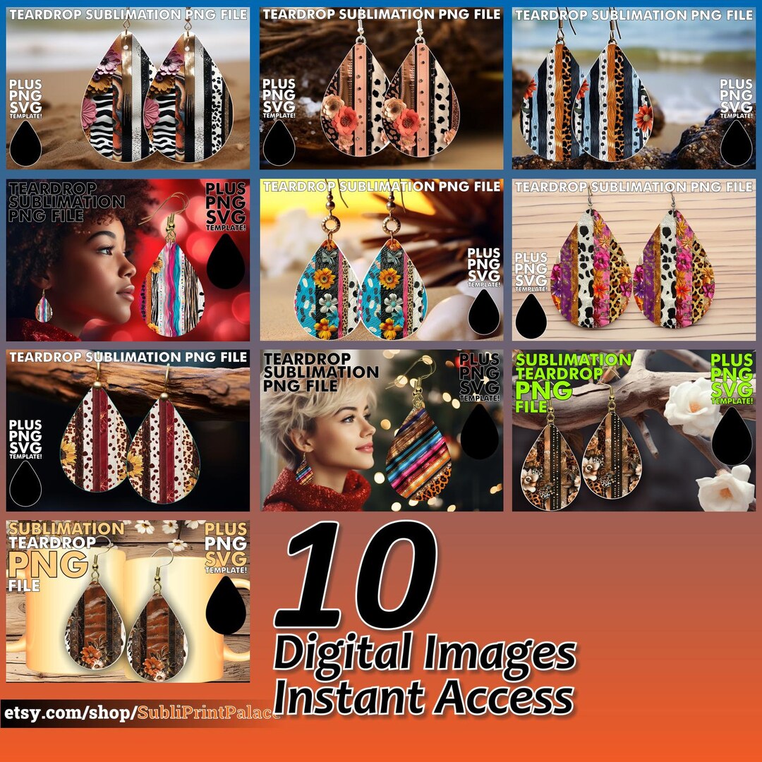 10x Cheetah Print Pattern Teardrop Earrings Bundle Sublimation Designs ...