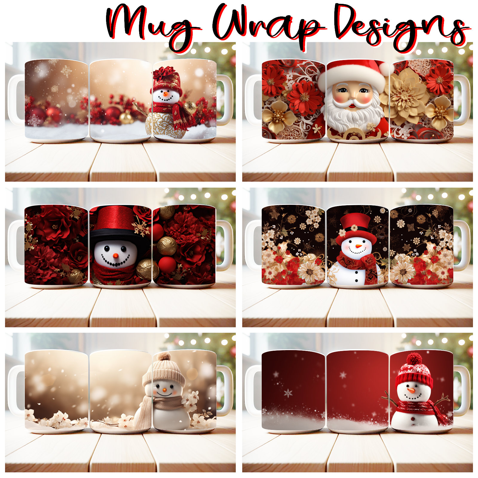100 3D Christmas Mug Wrap Bundle Sublimation Designs PNG, 11oz and 15oz ...