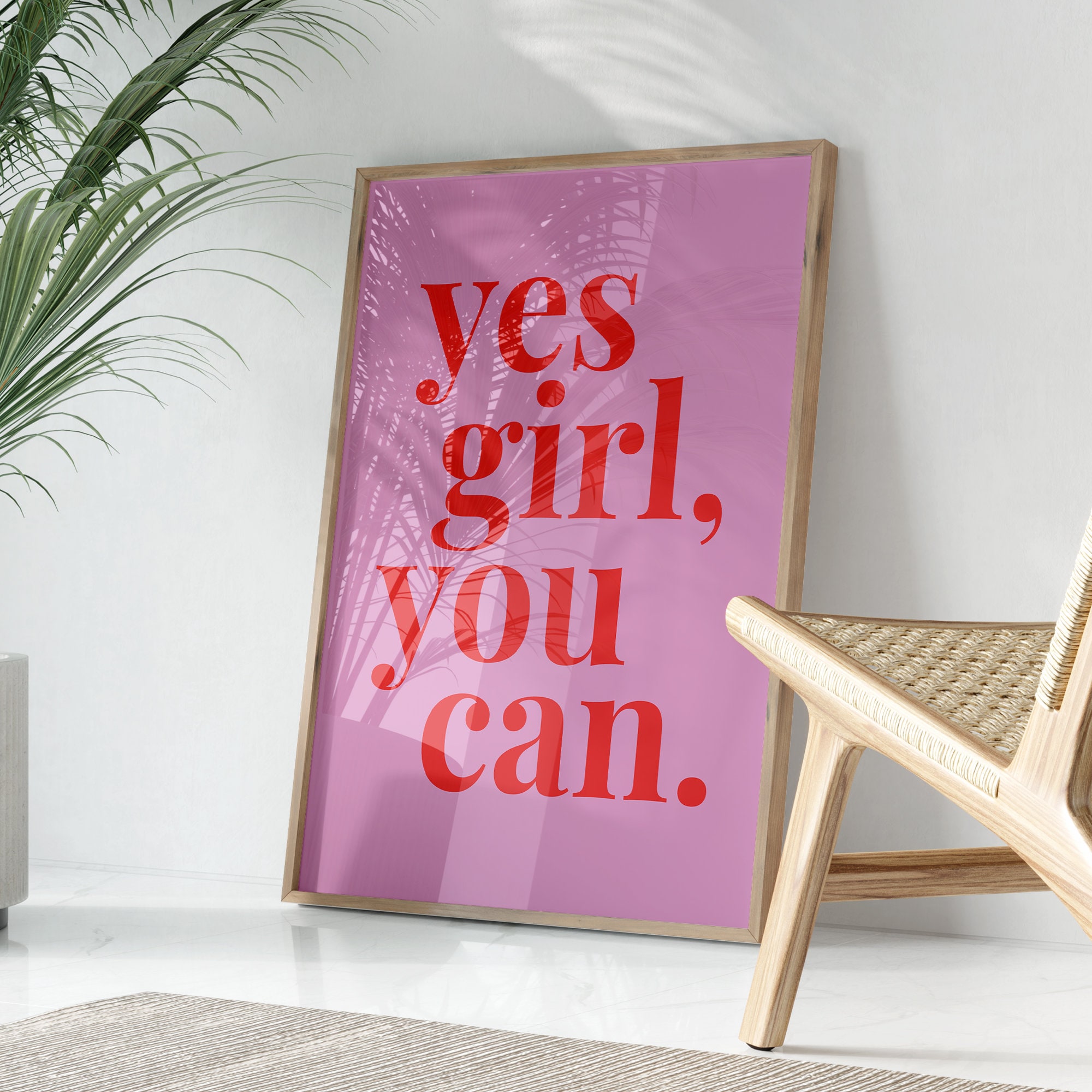 Yes Girl You Can, Affirmation Poster, Typography Wall Art Print ...