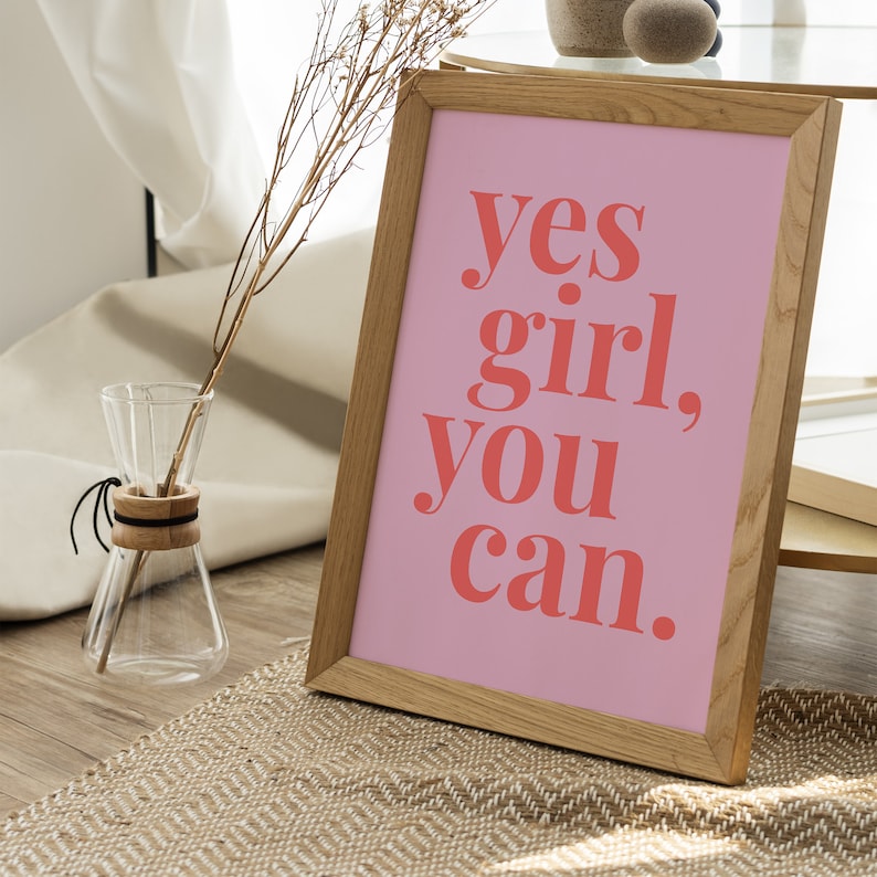 Yes Girl You Can, Affirmation Poster, Typography Wall Art Print ...